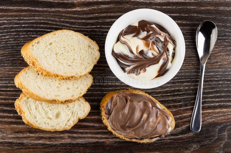 Pieces of Bread, Bowl with Paste, Sandwich with Chocolate-nut Paste ...