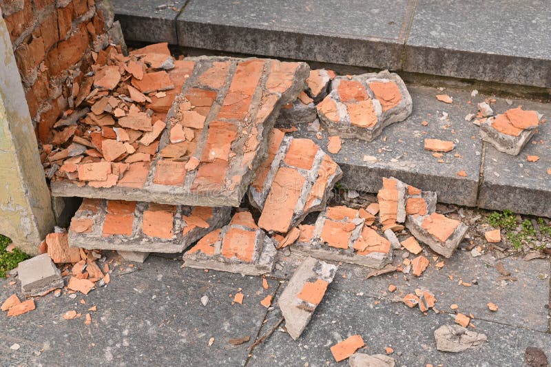 Pieces of the Brick Wall are Crumbling Stock Photo - Image of surface ...
