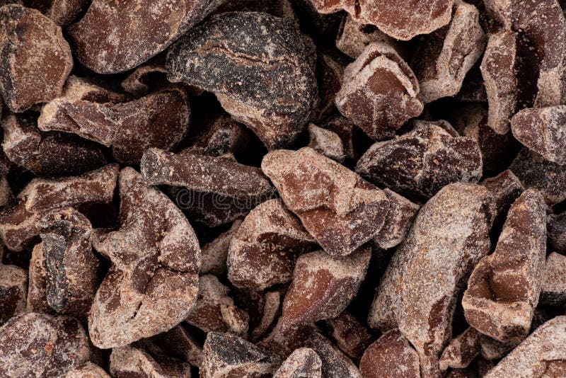 Pieces of Broken Cocoa Beans - Also Called Chocolate Nibs, Detail Under ...
