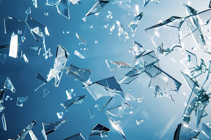 Shattered Glass Shards Exploding on Blue Background Stock Photo - Image ...