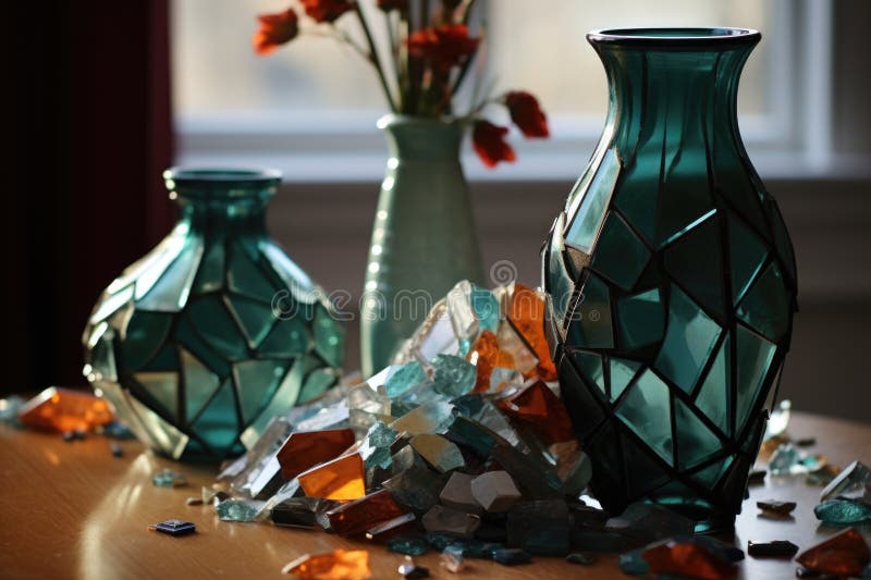 Pieces of a Broken Vase Placed Next To Each Other on Table Stock Image ...