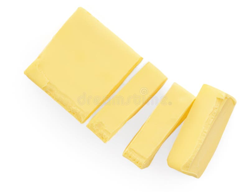 Pieces of Butter Isolated on White Background. Fresh Butter Cubes Top ...