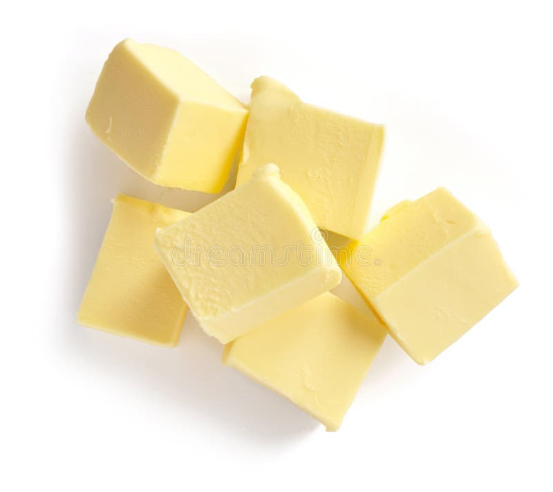 Pieces Of Butter Isolated On White Background. Fresh Butter Cubes Top ...