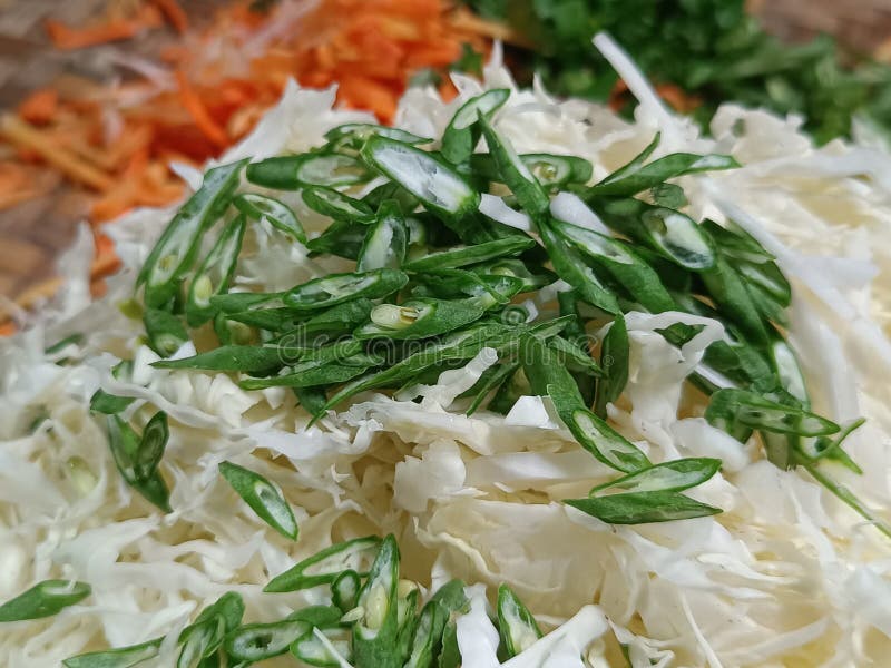 Pieces of Cabbage and Long Beans, Indonesian Bakwan Ingredients Stock ...