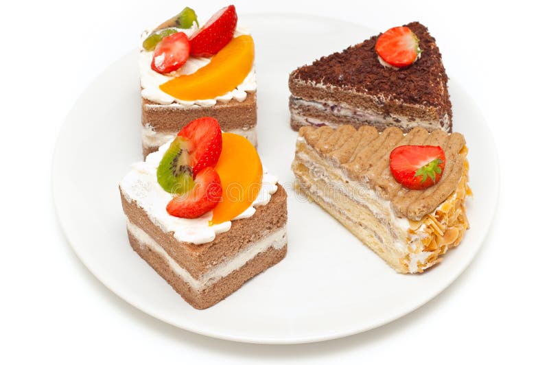 Pieces of Cake on a Plate Isolated Stock Image - Image of portion ...