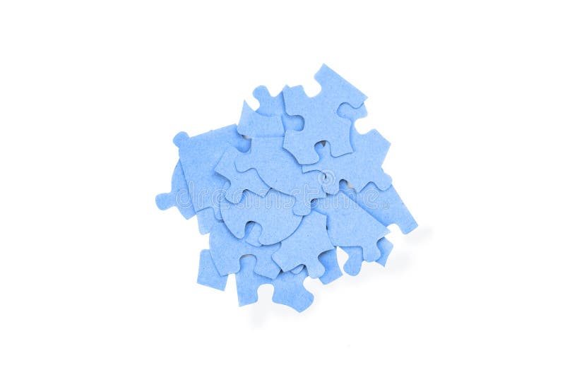Pieces of Cardboard Puzzles in Blue Color Isolated on White Background ...