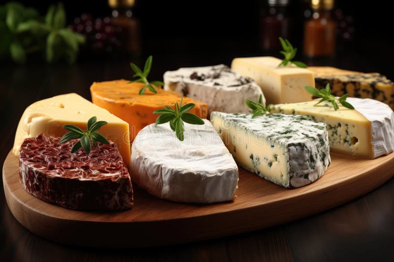 Pieces of Cheese of Different Types on a Wooden Board. Advertising ...