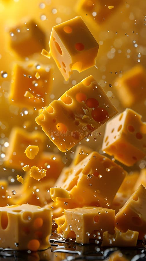 Pieces of Cheese are Falling into a Bowl of Water Stock Image - Image ...