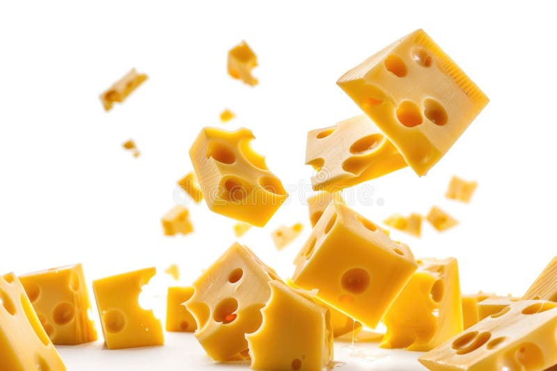 Pieces of Cheese Falling from a White Surface, Perfect for Food or ...