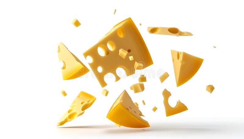 Pieces of Cheese Flying on White Stock Illustration - Illustration of ...