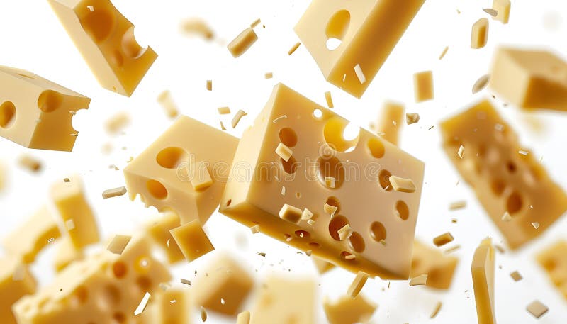 Pieces of Cheese Flying on White Stock Illustration - Illustration of ...