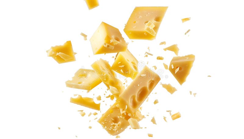 Pieces of Cheese Flying on White Stock Illustration - Illustration of ...