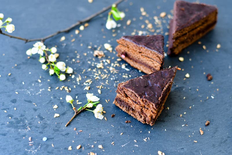 Chocolate Sacher Vienna Cake Stock Image - Image of confectionery ...