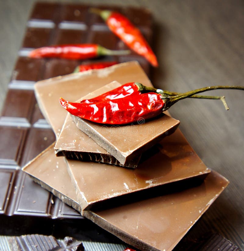 Pieces of Chocolate with Chili Stock Image - Image of diet, chocolate ...