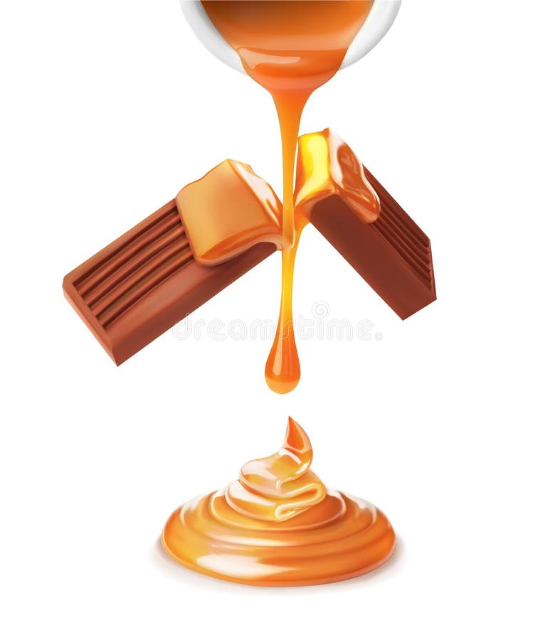 Pieces of Chocolate Covered with Liquid Caramel. Vector Stock ...