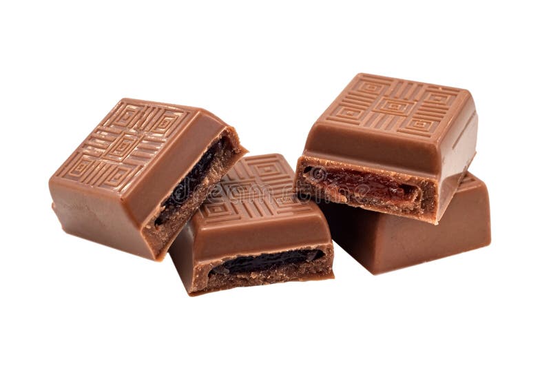 Pieces of Chocolate with Filling on a White Background. Chocolate Bar ...