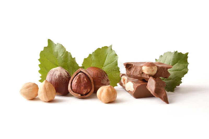 Pieces of Chocolate with Hazelnuts and Nuts Isolated on White Stock ...