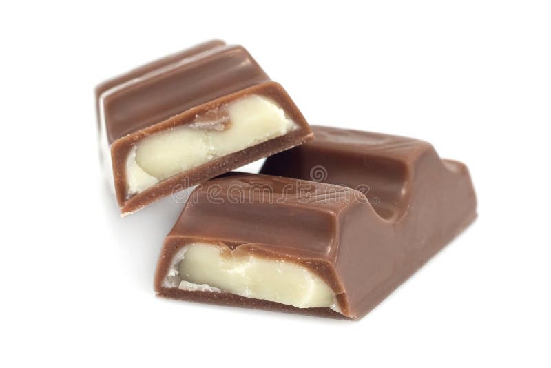 Pieces of Chocolate with Soft Milk Filling on a White Background ...