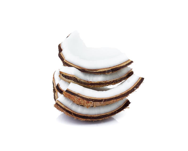 Pieces of Coconut Shell Broken into Pieces and Stacked on White Stock ...