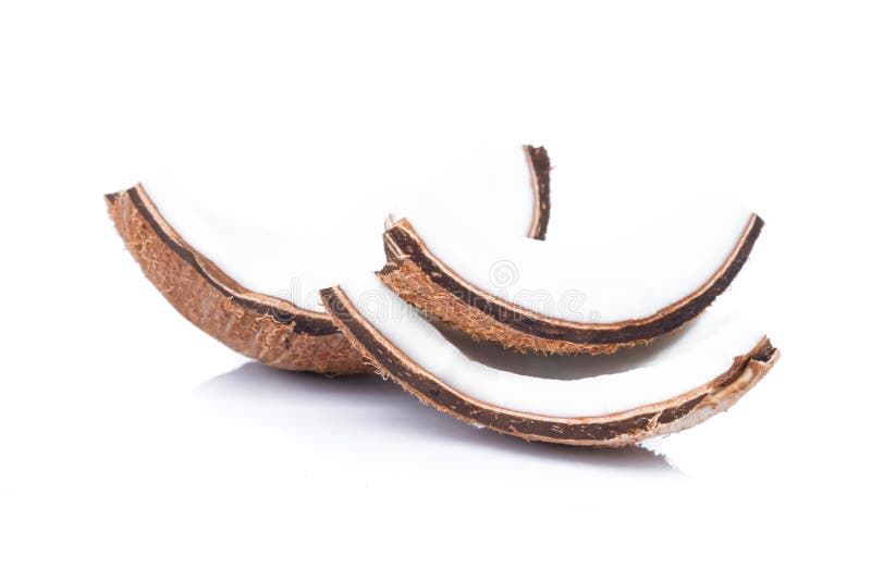Pieces of Coconut Shell Broken into Pieces and Stacked on White Stock ...