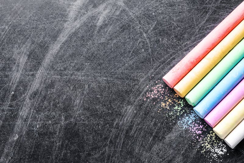 Pieces of Color Chalk on Blackboard. Space for Text Stock Photo - Image ...