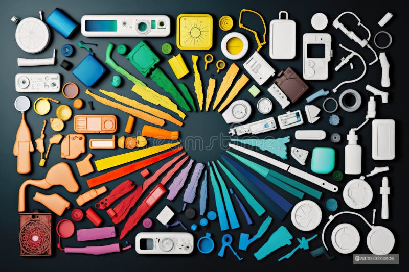 Pieces of Colored Plastic Beautifully Arranged in Rainbow Pattern, AI ...