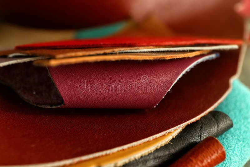 Colorful Leather with Craft Tools and Threads on Wooden Background ...