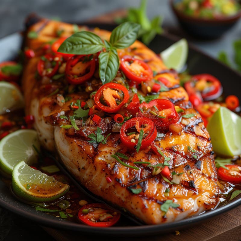 Pieces of Cooked Fish in Sauce with Vegetables Stock Illustration ...