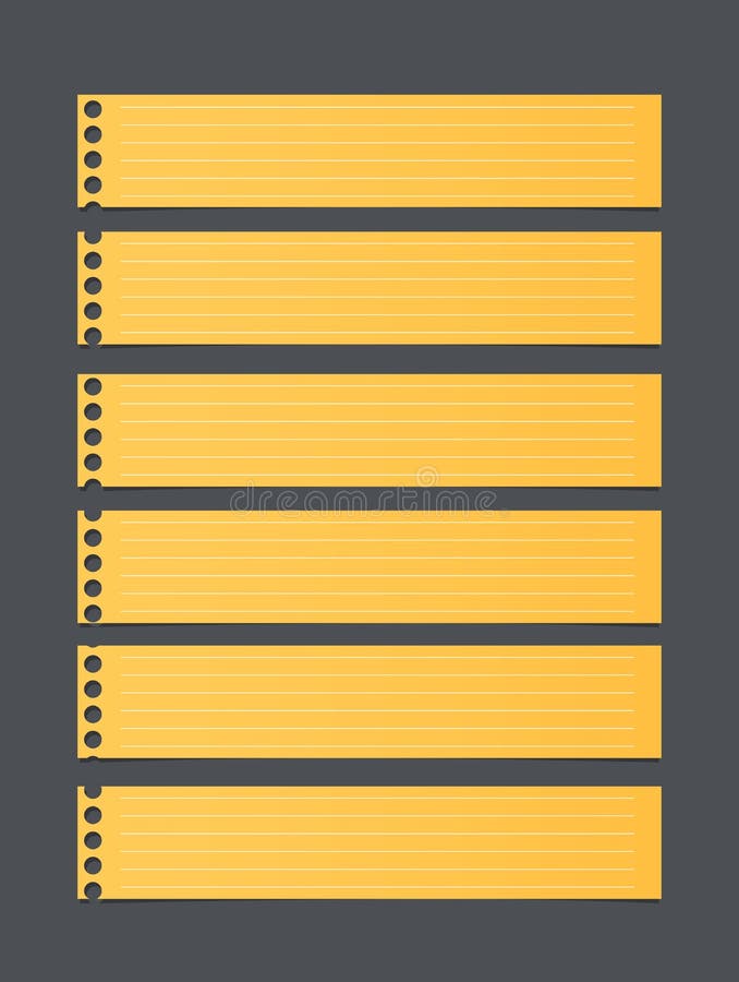 Pieces of Cut Yellow Lined Notebook Paper, Banners are Stuck on Dark ...