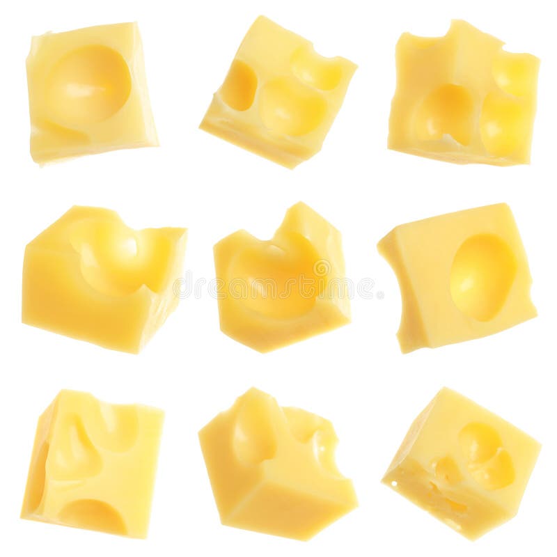 Pieces of Delicious Cheese on White Background, Collage Stock Image ...