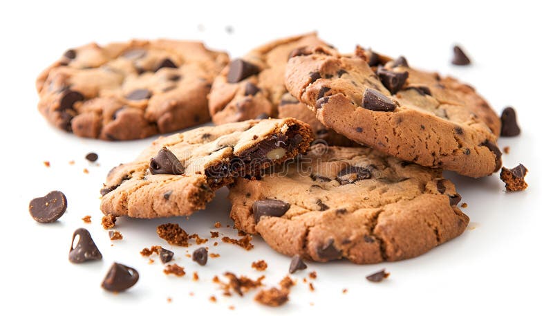 Pieces of Delicious Chocolate Chip Cookie Isolated on White Stock ...