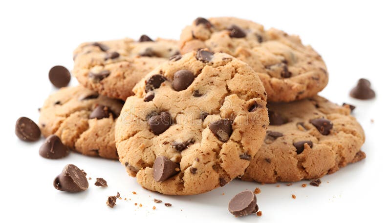 Pieces of Delicious Chocolate Chip Cookie Isolated on White Stock ...