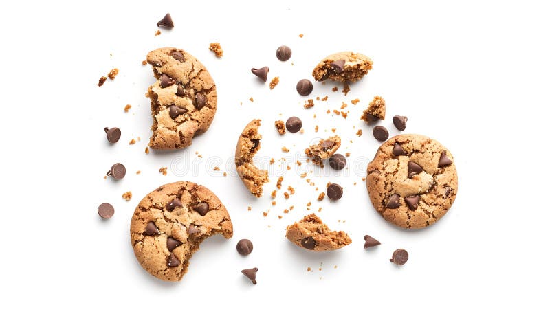 Pieces of Delicious Chocolate Chip Cookie Isolated on White Stock ...