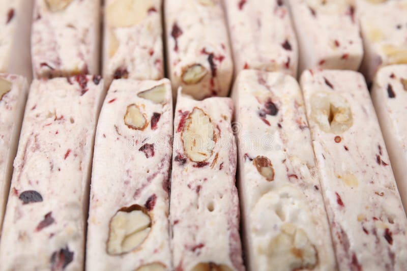 Pieces of Delicious Nougat As Background, Closeup Stock Image - Image ...