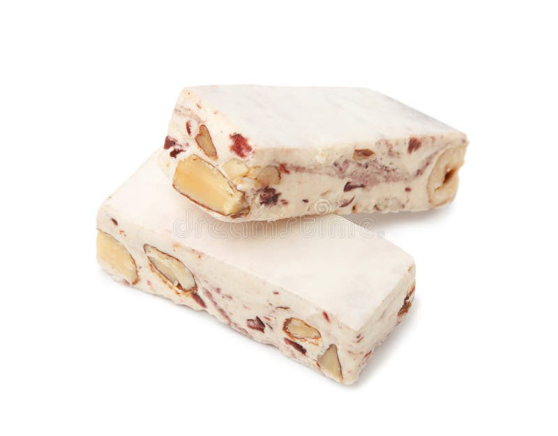 Pieces of Delicious Nougat on White Background Stock Image - Image of ...