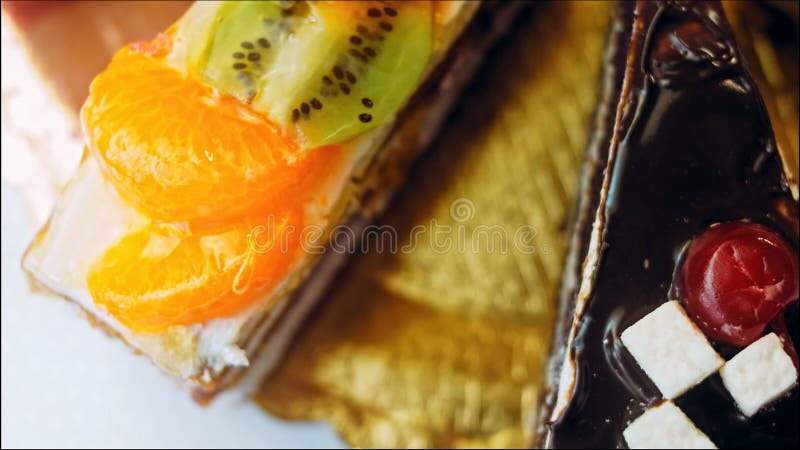 Pieces of Different Cakes on a Gold Platter. Slider and Macro Shooting ...