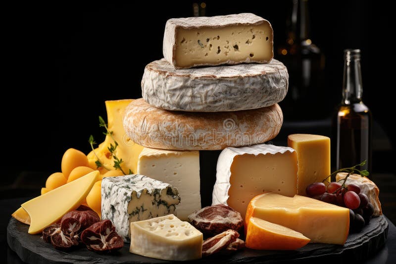 Pieces of Different Cheese, Meat and a Bottle of Beer. Assorted Cheese ...