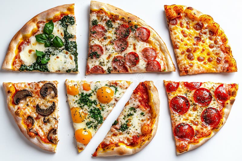 Pieces of Different Pizza on White Background Stock Illustration ...