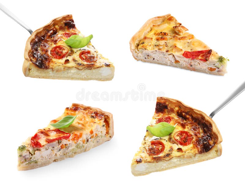 Pieces of Different Quiches Isolated on White, Set Stock Photo - Image ...