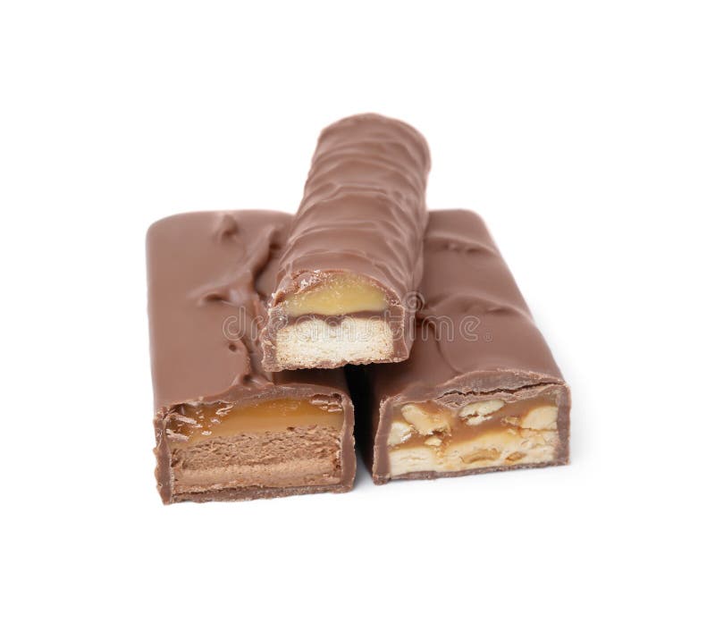 Pieces of Different Tasty Chocolate Bars on White Background Stock ...