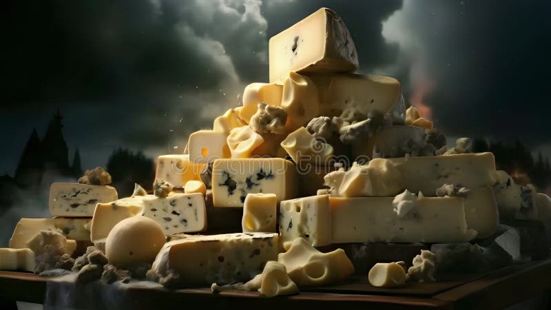 Pieces of Different Types of Cheese on a Mountain Stock Footage - Video ...