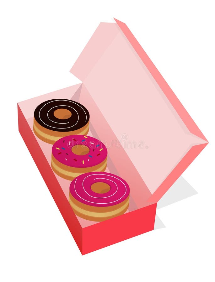 3 pieces of donut in box stock illustration. Illustration of pink ...