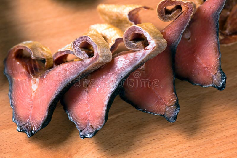 Pieces of Dried Fish with Red Meat of Pink Salmon Stock Photo - Image ...