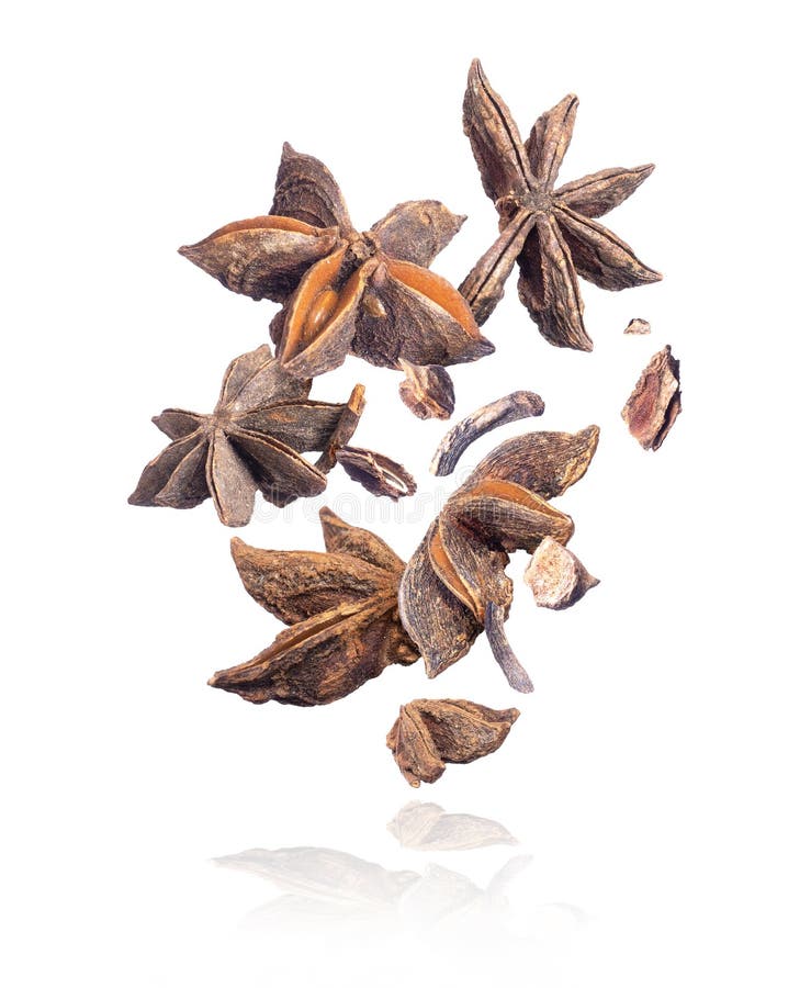 Pieces of Dry Anise Frozen in the Air on a White Background Stock Image ...