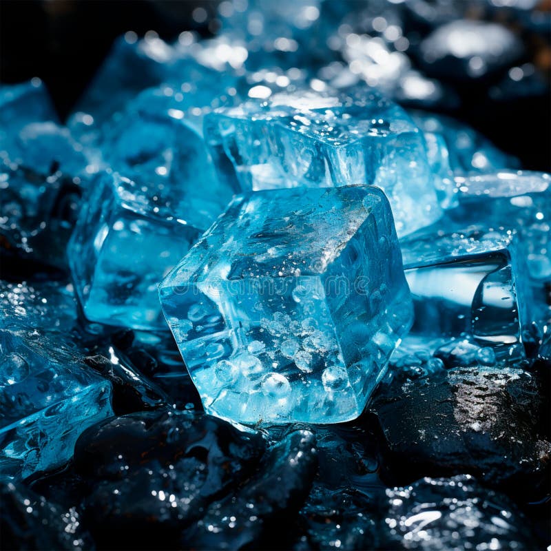 Pieces of Edible Ice on a Black Background - AI Generated Image Stock ...