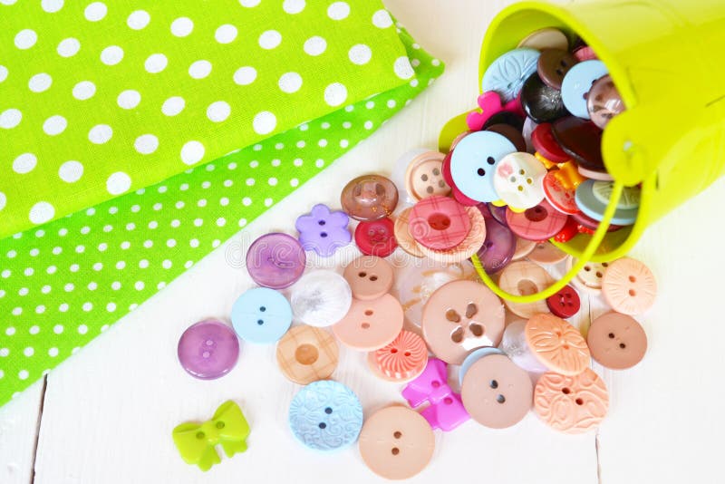 Pieces of Fabric and Buttons Stock Image - Image of creative ...