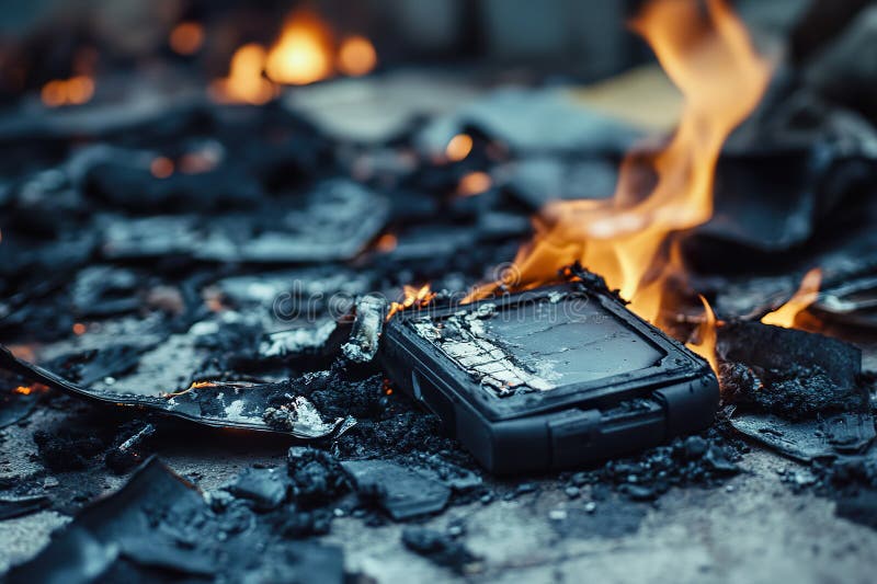 Pieces of Fire Damaged Pager Scattered on Walkway, Surrounded by Small ...