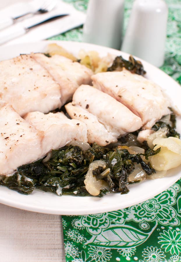 Pieces of Fish Fillet with Green Bok Choy Stock Photo - Image of ...