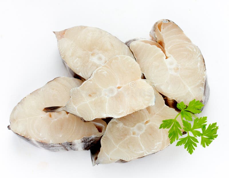 Pieces of Fish Isolated on White Background Stock Photo - Image of meal ...