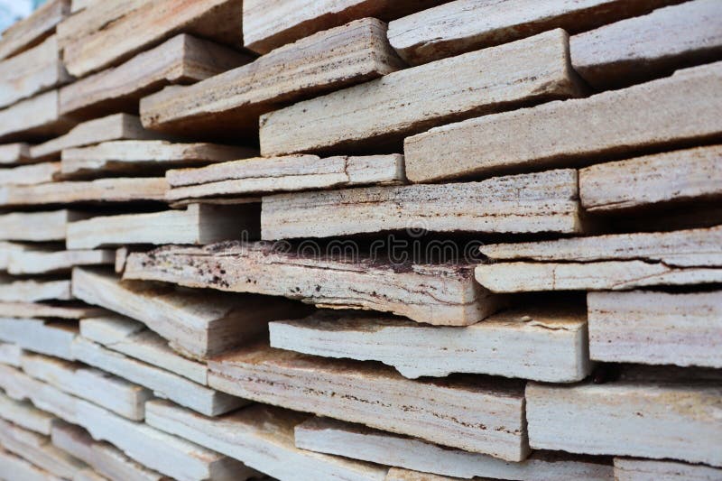 Pieces of Flat Stone Stacked on Top of Each Other Cut for Wall Stacking ...